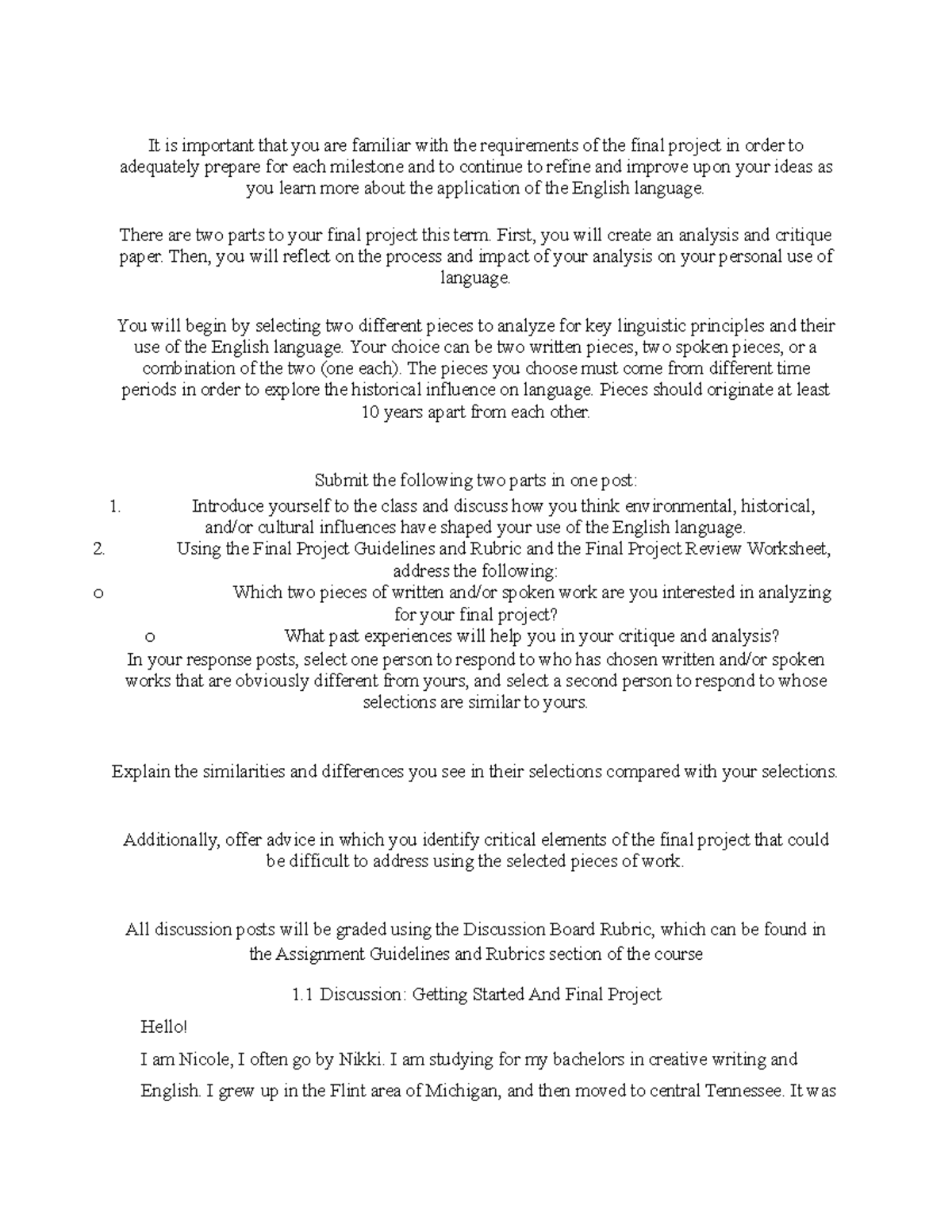 1-1 Discussion Getting Started And Final Project Review - It is ...