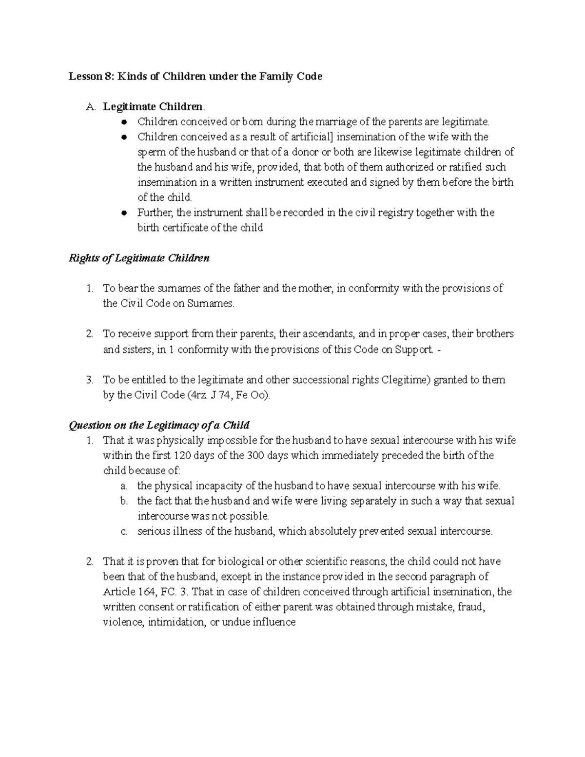 Lesson 8- Kinds of Children under the Family Code-1 - Legitimate ...