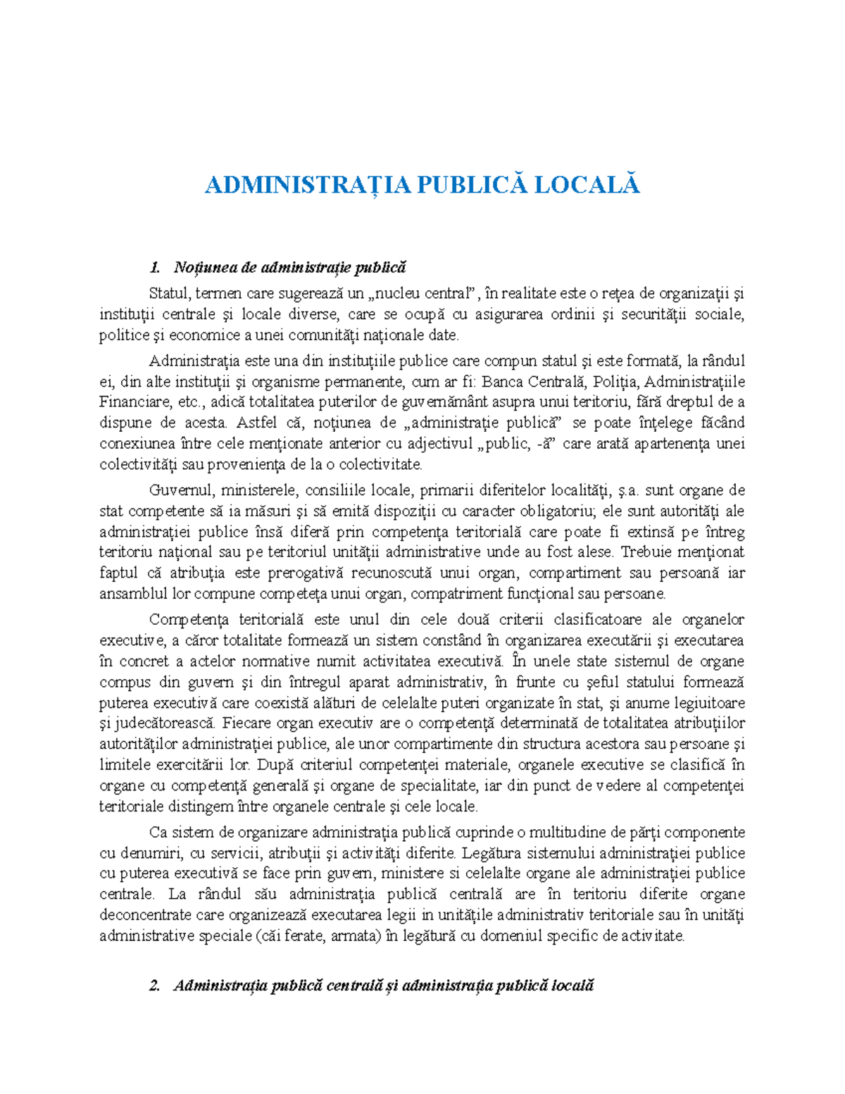 Administrația publică locală - ADMINISTRAȚIA PUBLICĂ LOCALĂ 1. Noțiunea ...