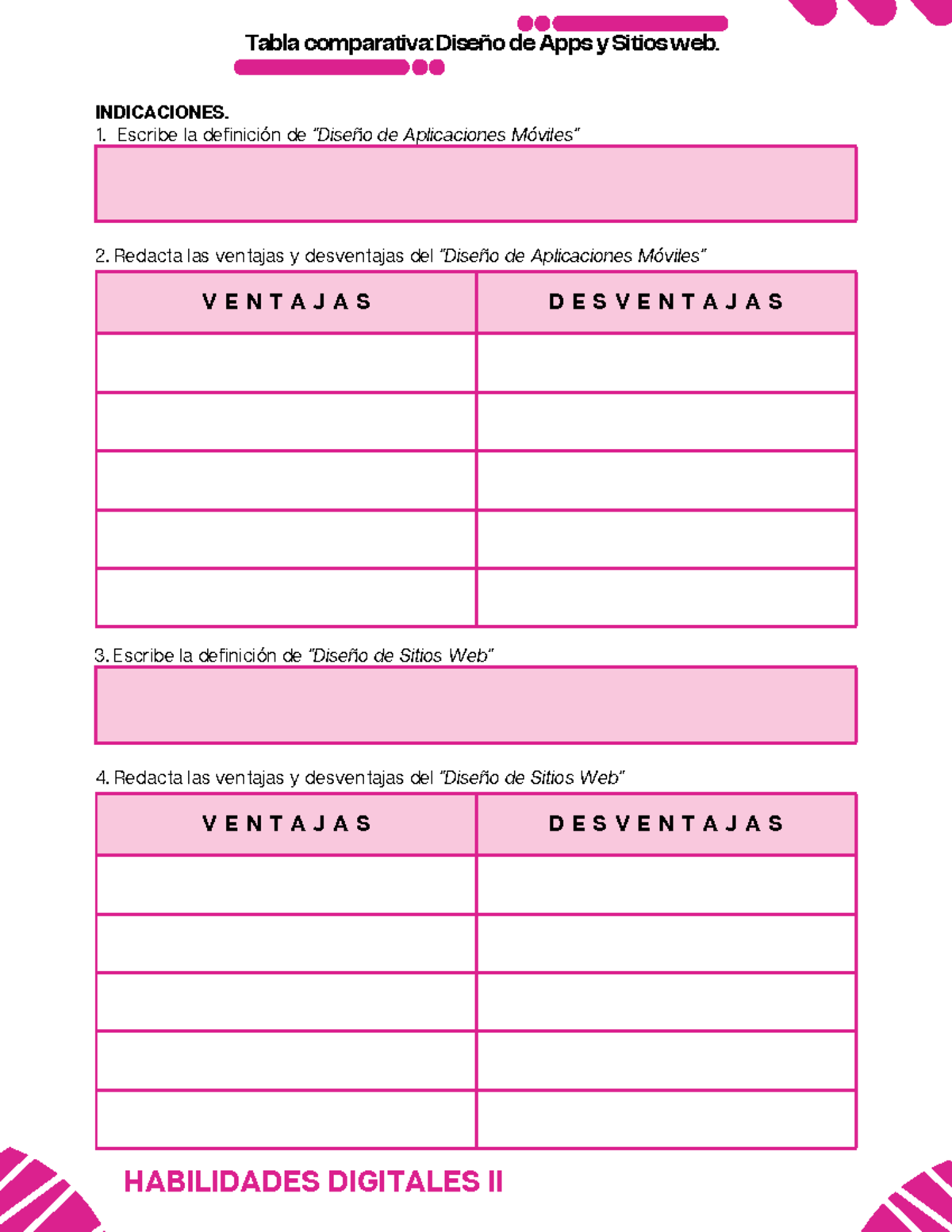 Tabla comparativa. Diseño de Apps y Diseño web - HABILIDADES DIGITALES ...