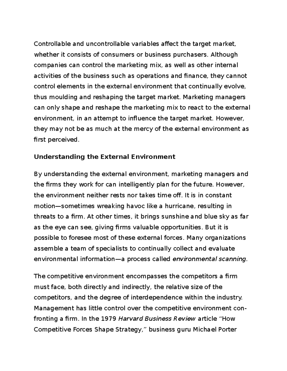 Controllable and uncontrollable variables affect the target market ...