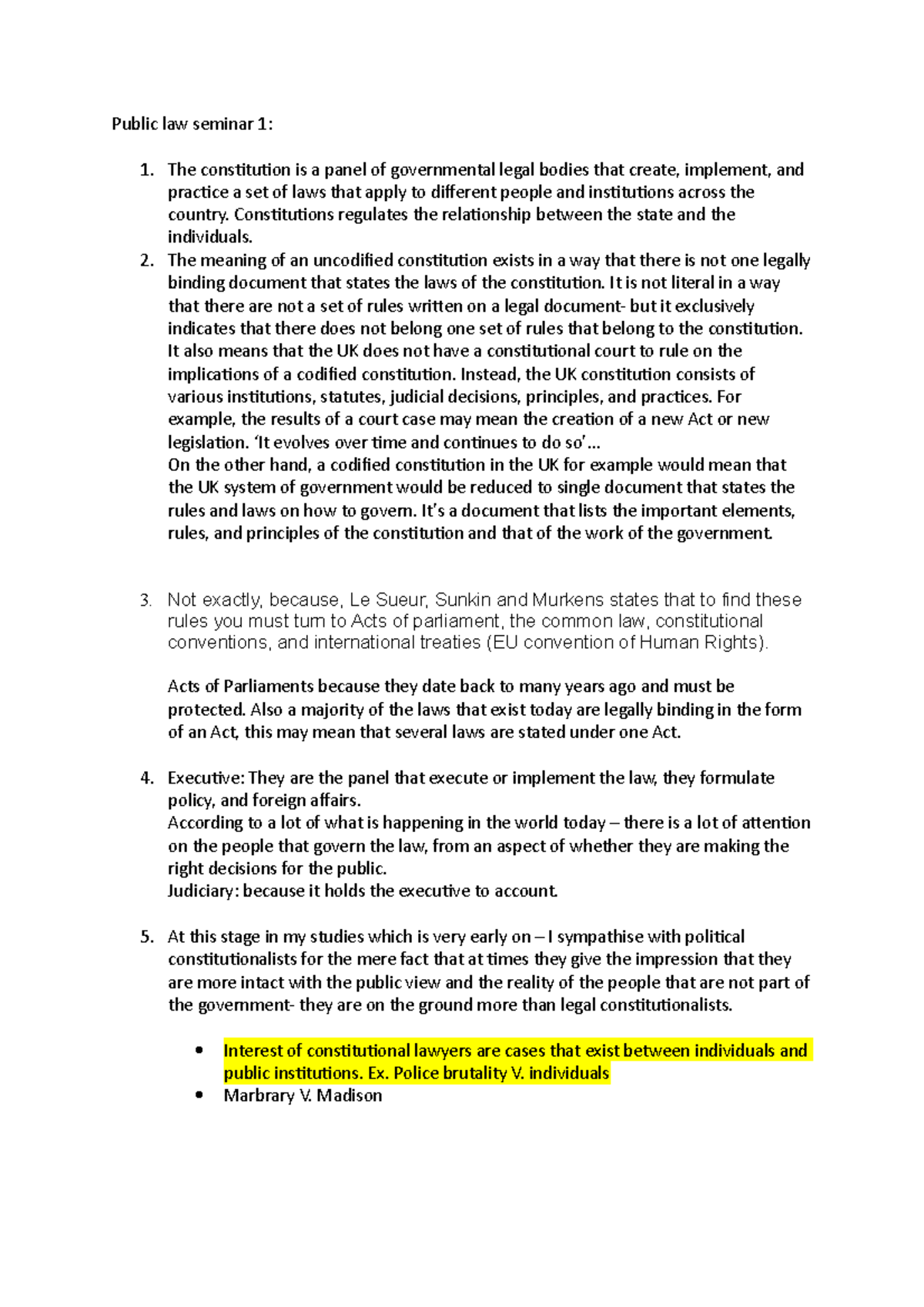 Public law tutorial 1 - LAW4001 - QMUL - Studocu