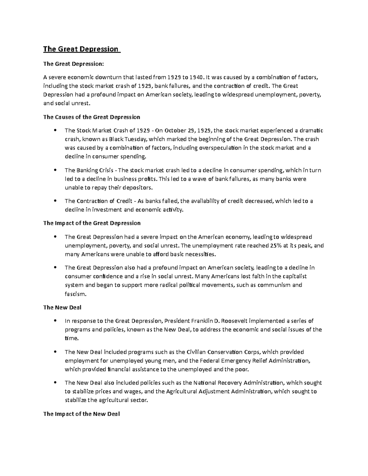 The Great Depression and The New Deal - The Great Depression The Great ...