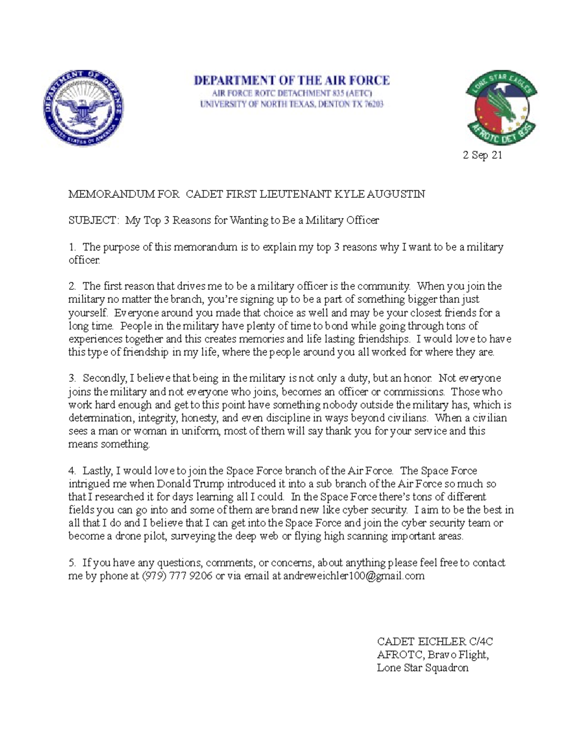 TW-02 MFR Eichler - This is from the airforce recruitment essay. - 2 ...