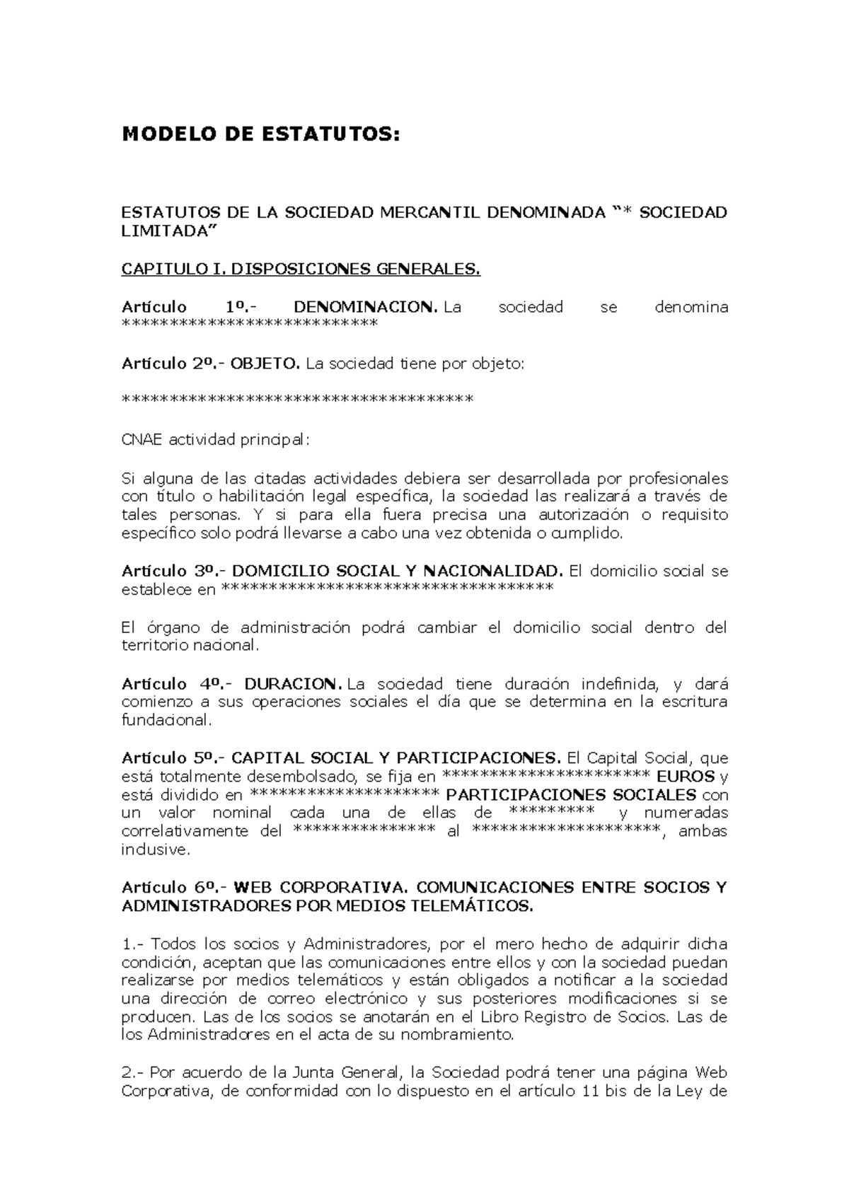 Modelo De Estatutos - MODELO DE ESTATUTOS: ESTATUTOS DE LA SOCIEDAD ...