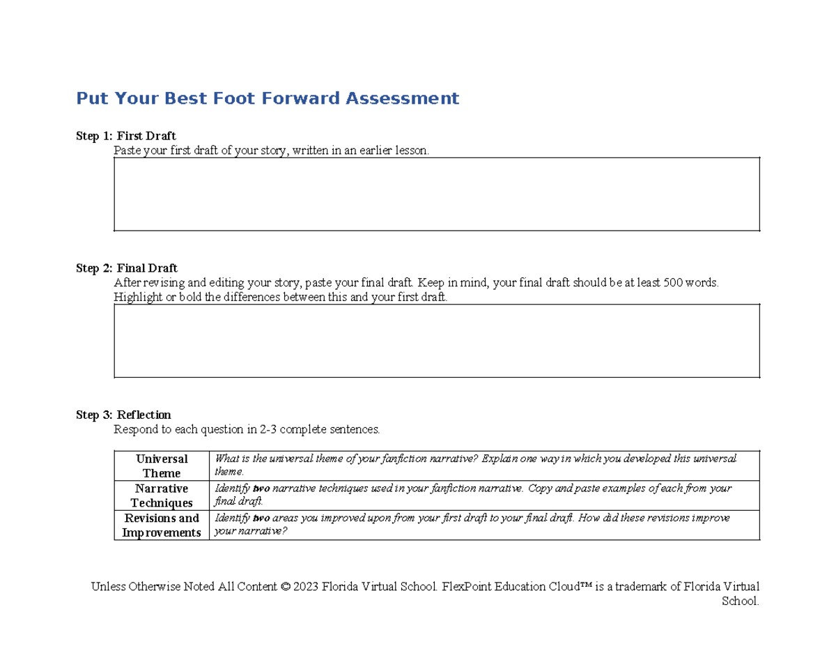 Best foot forward assess rubric - Put Your Best Foot Forward Assessment ...