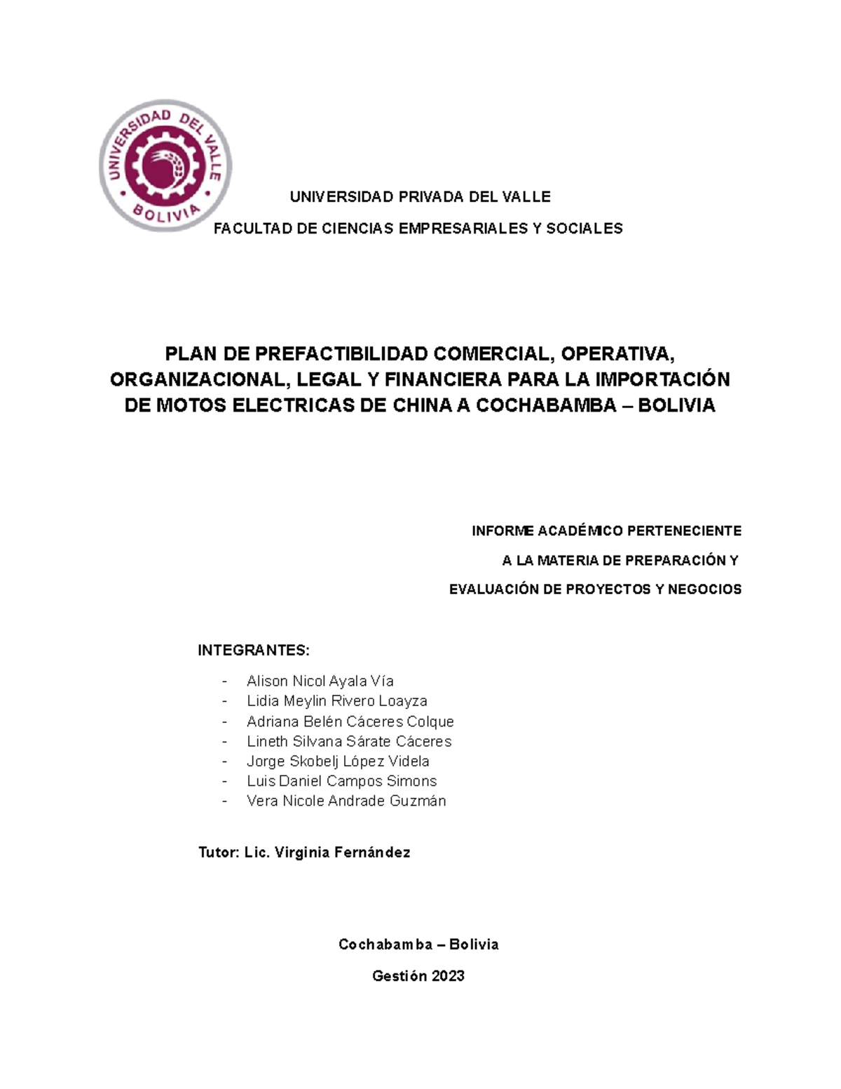 Piloto - ccc - UNIVERSIDAD PRIVADA DEL VALLE FACULTAD DE CIENCIAS ...
