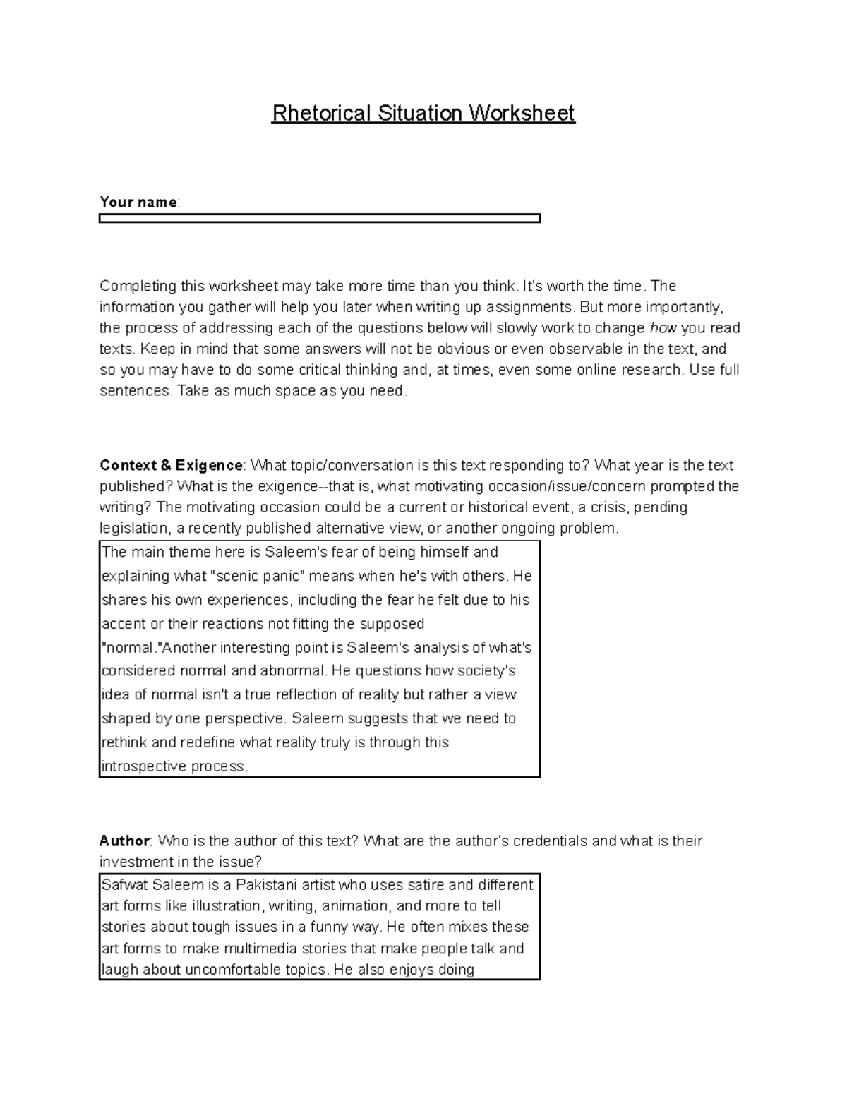 Rhetorical-Situation-Worksheet - Rhetorical Situation Worksheet Your ...