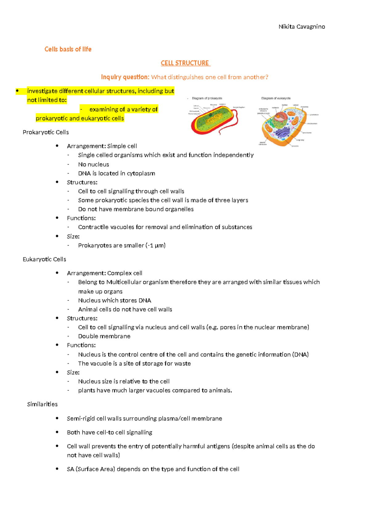 Cells Basis of Life Biology Notes - Cells basis of life CELL STRUCTURE ...