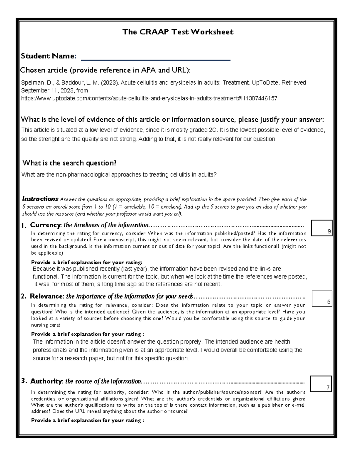 Craap test worksheet - ..... - The CRAAP Test Worksheet Student Name ...