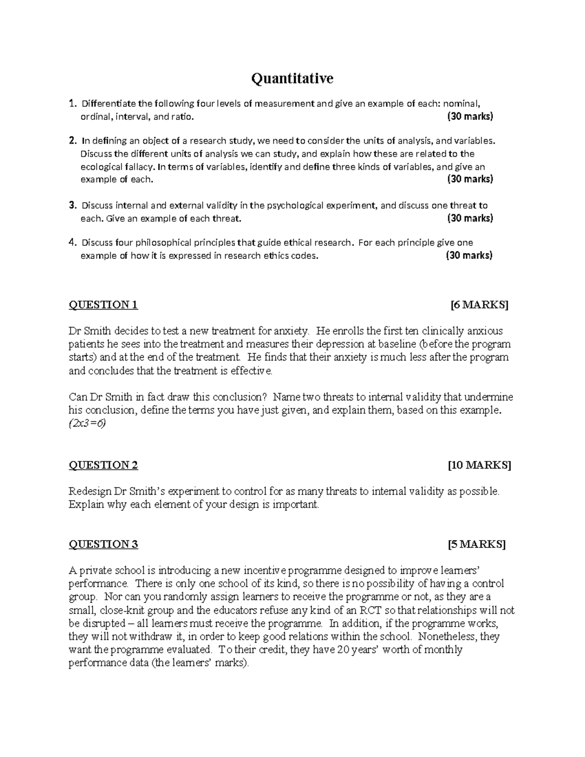 Research Exam Questions - Quantitative 1. Differentiate the following ...