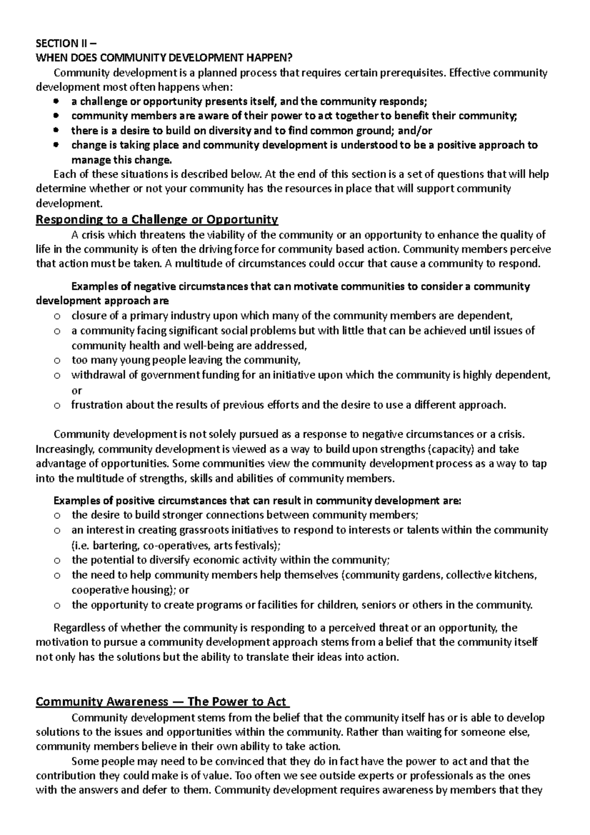 Leadership and community Development - SECTION II – WHEN DOES COMMUNITY ...