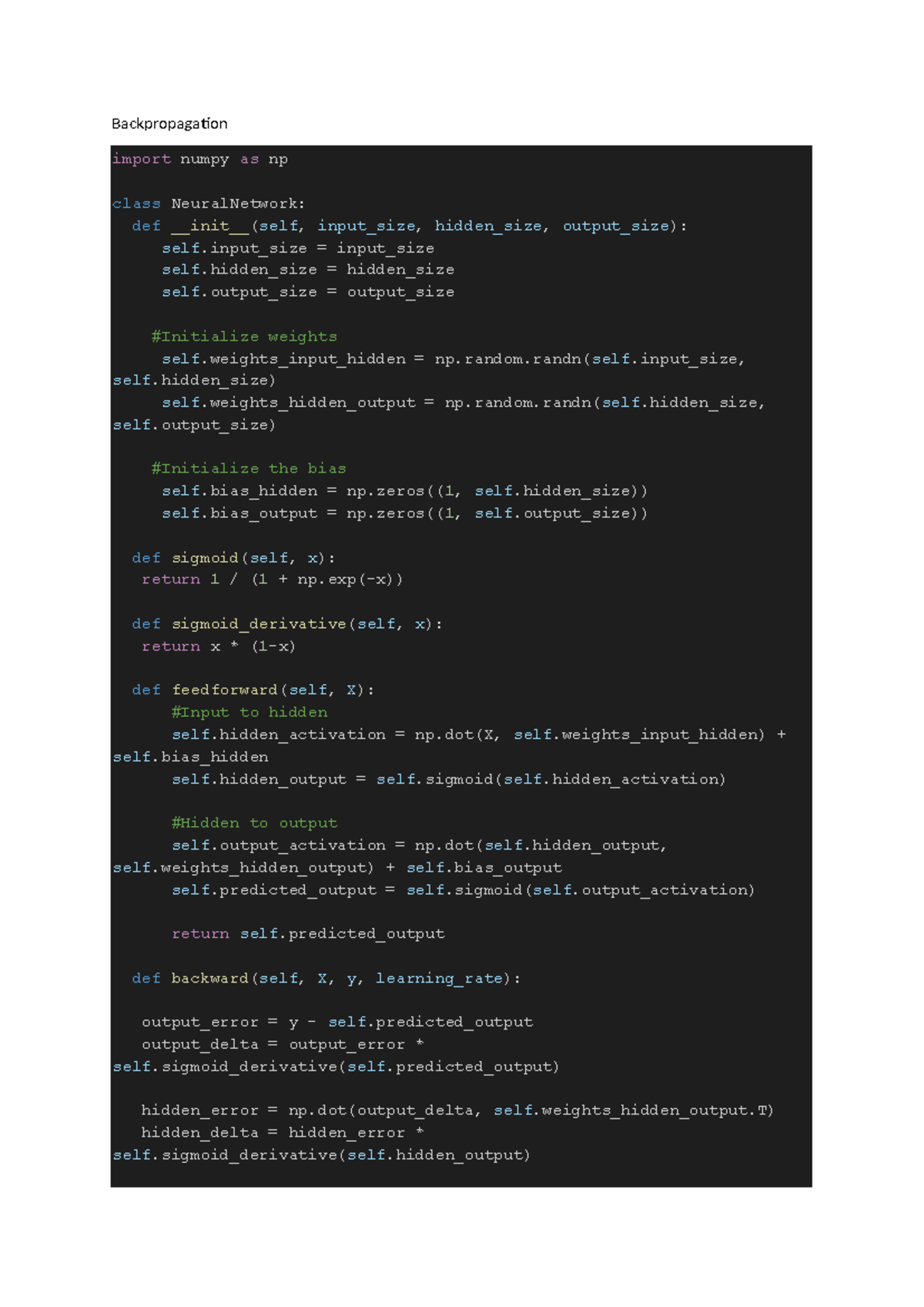 Backpropagation Deep Learning Backpropagation Import Numpy As Np Class Neuralnetwork Def