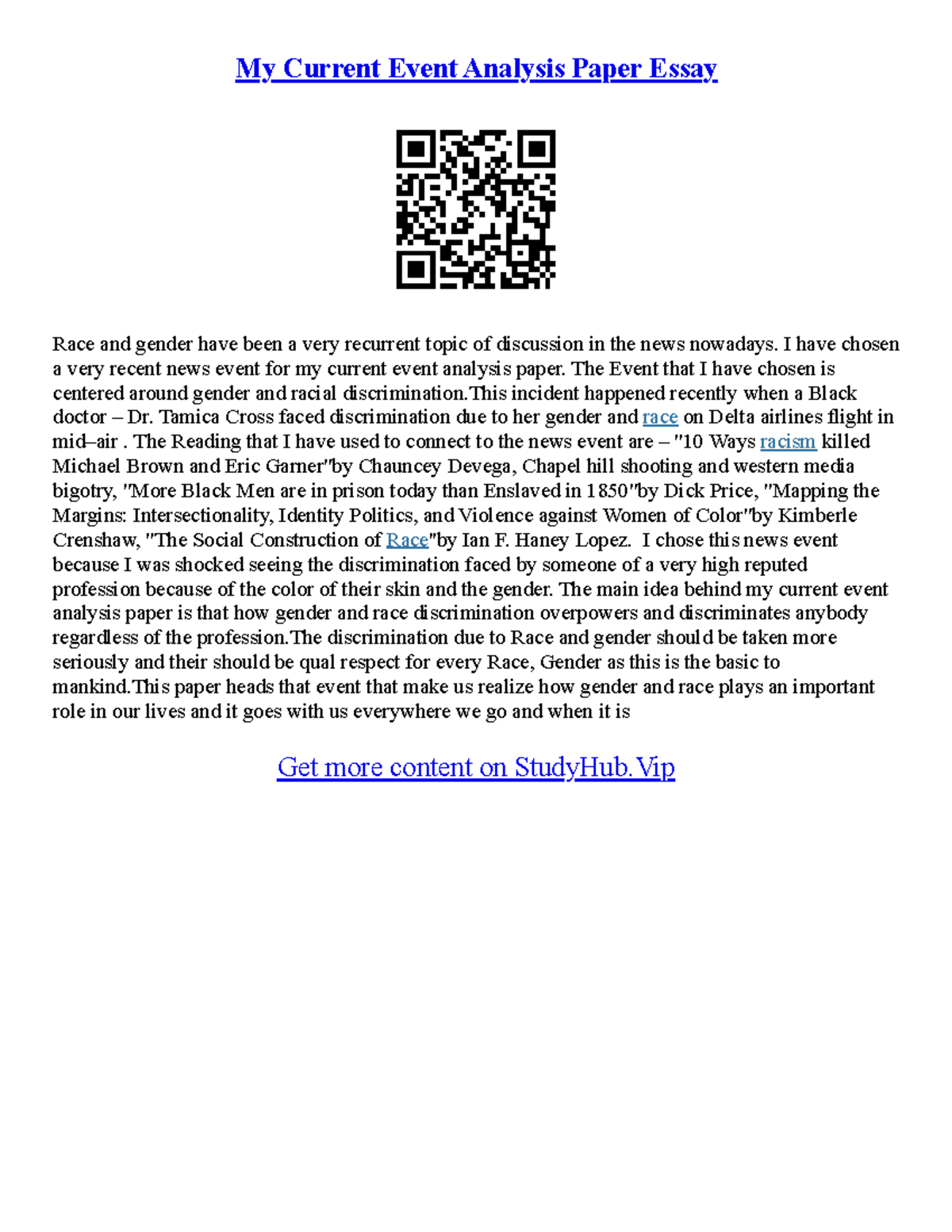 Current Event Essays - My Current Event Analysis Paper Essay Race and ...