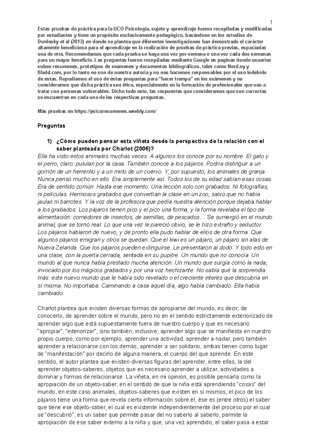 Viñetas de practica, modulos 1 y 2 - Estas pruebas de práctica para la UCO Psicología, sujeto y ...