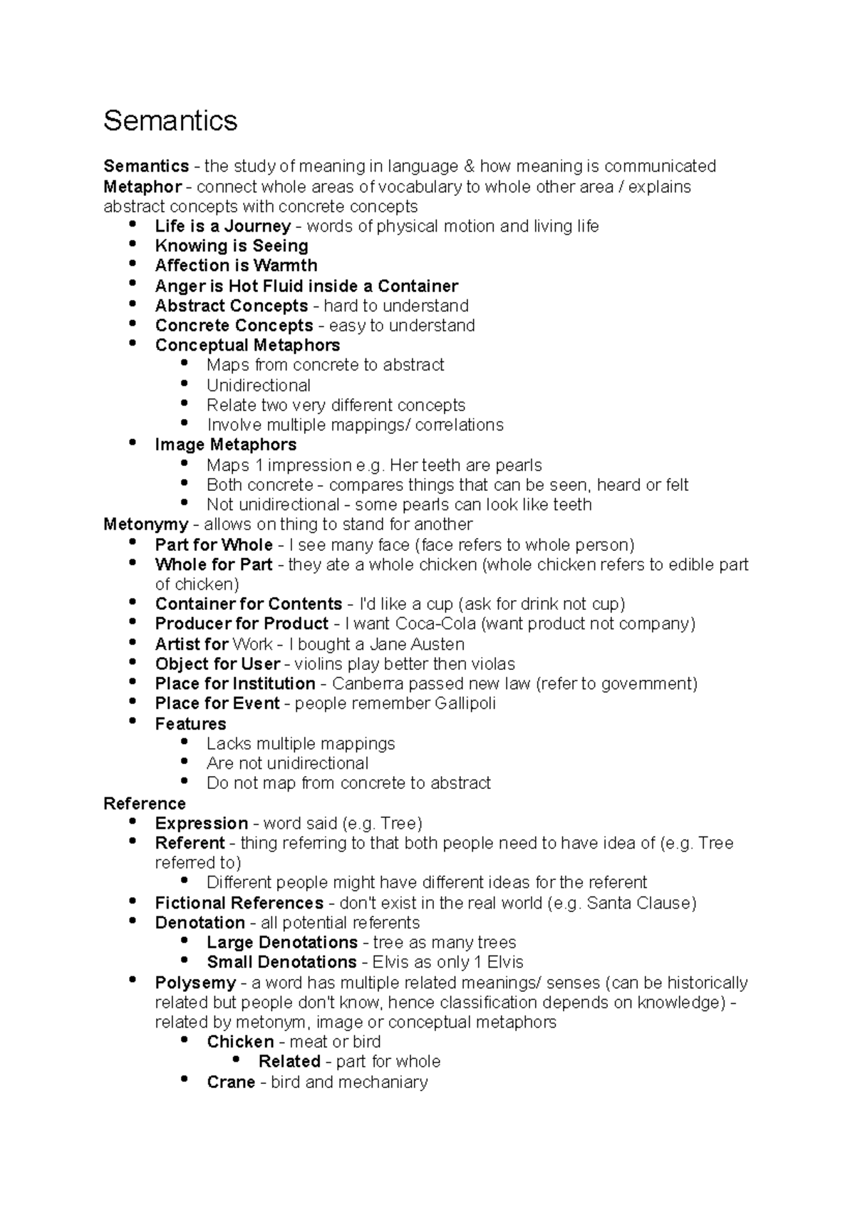 LING1000 Week 8 Semantics Lecture Notes - Semantics Semantics - the ...