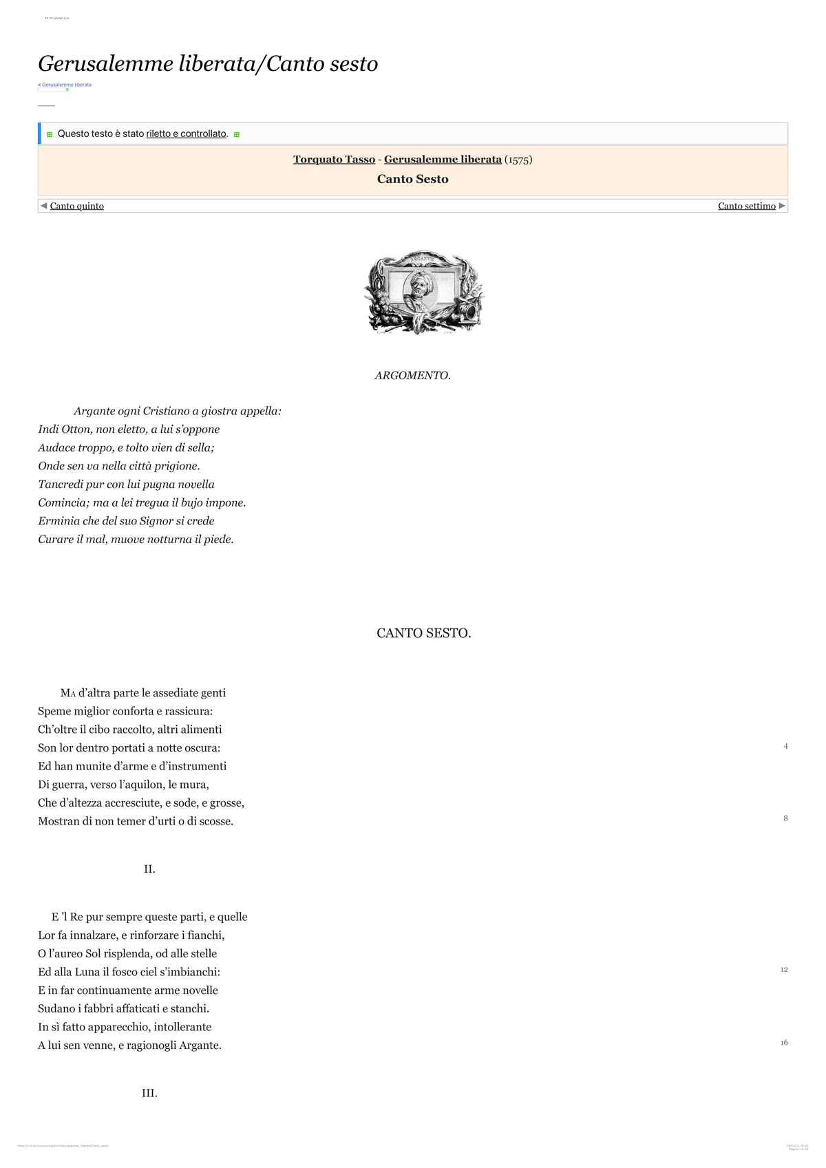 Canto 6 Gerusalemme Liberata - Wikisource Gerusalemme liberata/Canto sesto