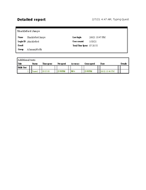 Keyboarding Unit 2Typing Quest - Detailed report 1/20/21 4:38 PM ...