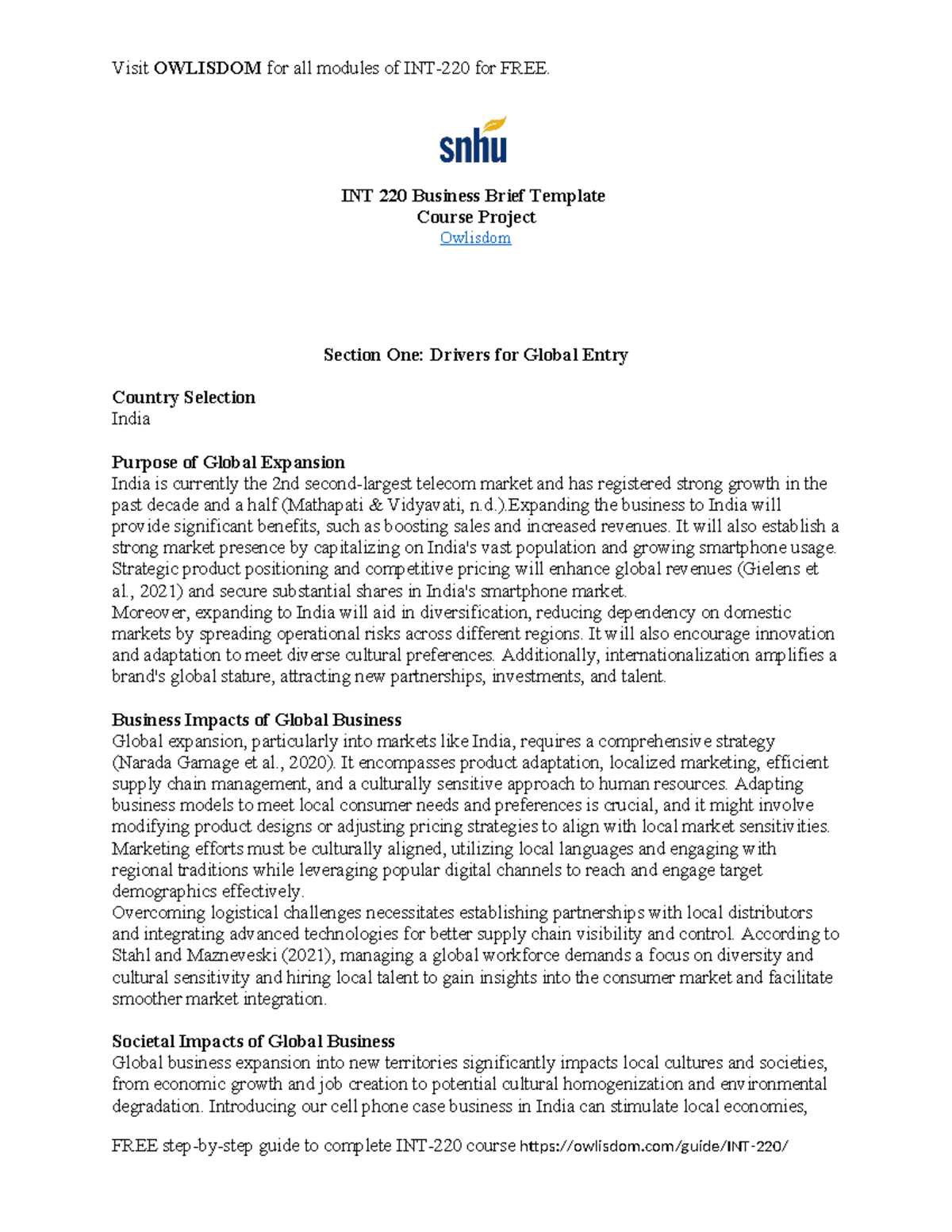 INT 220 Business Brief Template Course Project Solved - INT 220 ...