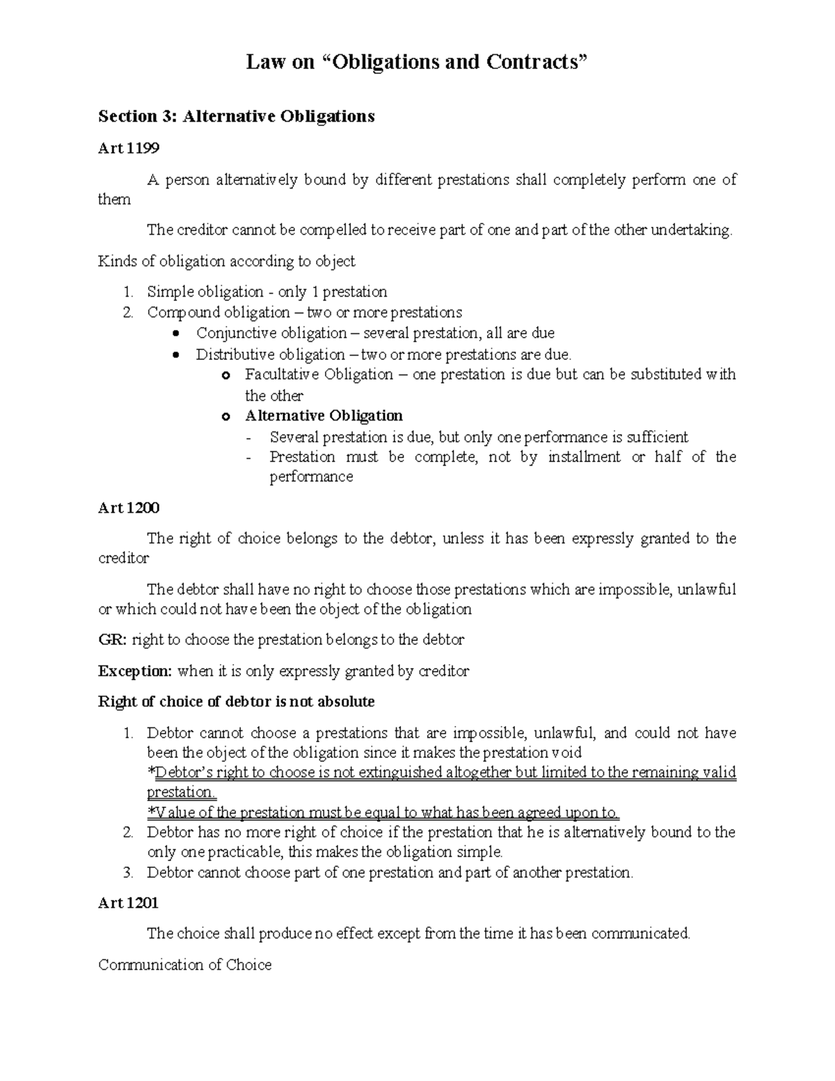 Scribd - OBLICON - Section 3: Alternative Obligations Art 1199 A person ...