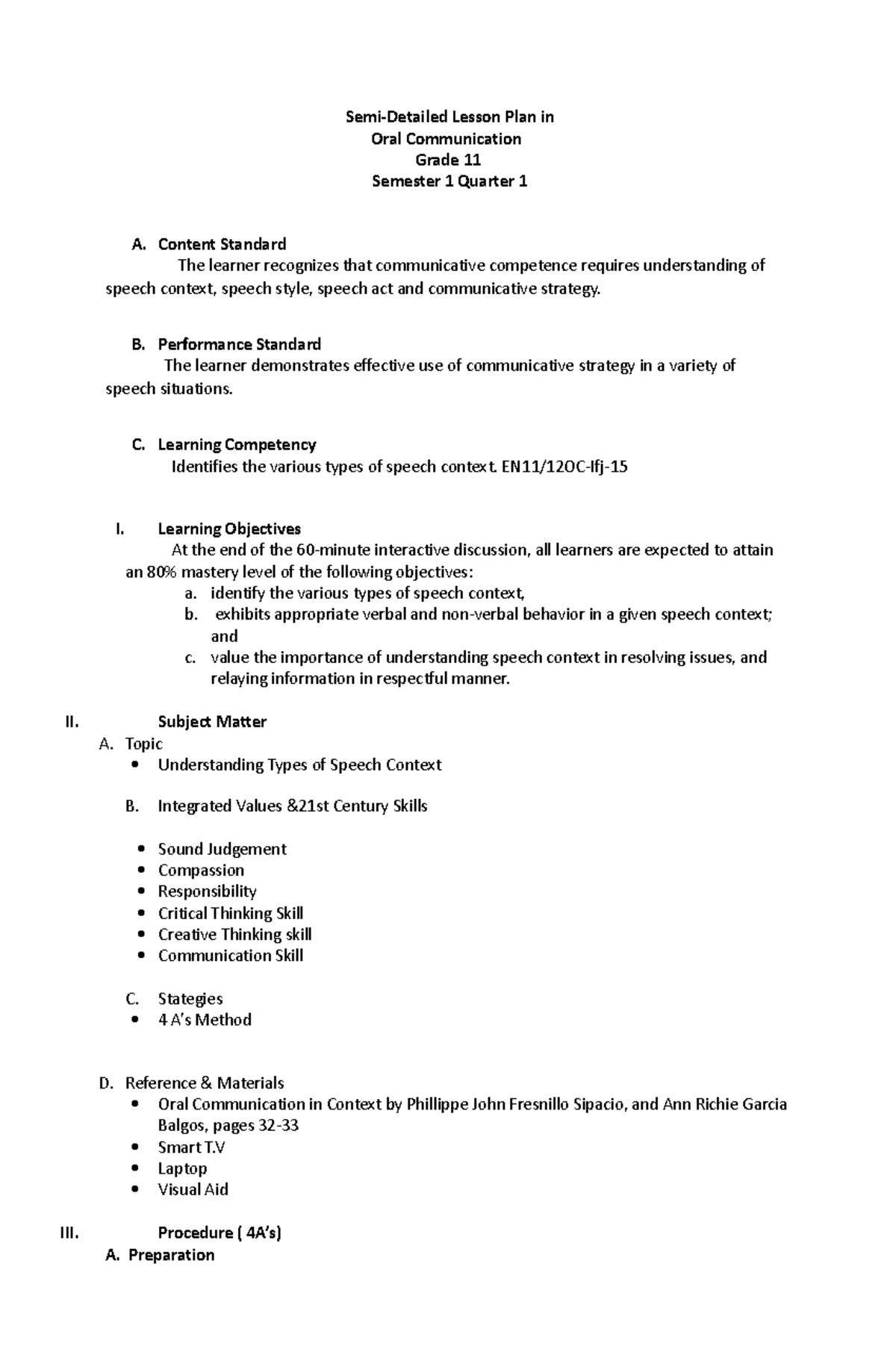 Final demo SHS LP - good - Semi-Detailed Lesson Plan in Oral ...