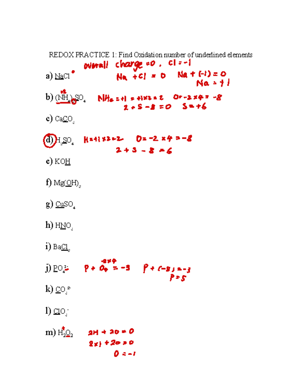 Redox practice 12.1 to 12.3 - REDOX PRACTICE 1 : Find Oxidation number ...