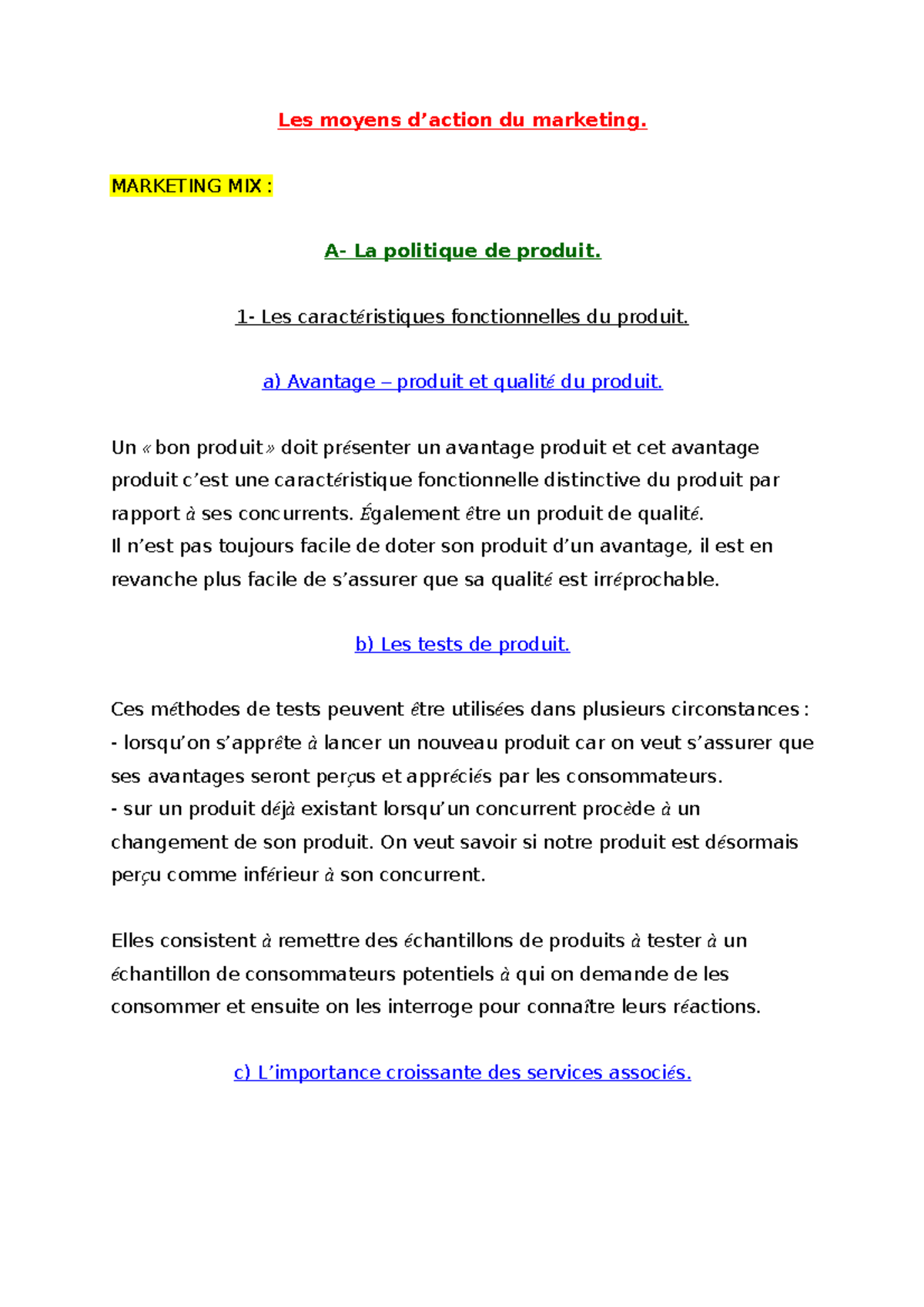 Les moyens d’action du marketing - MARKETING MIX : A- La politique de ...