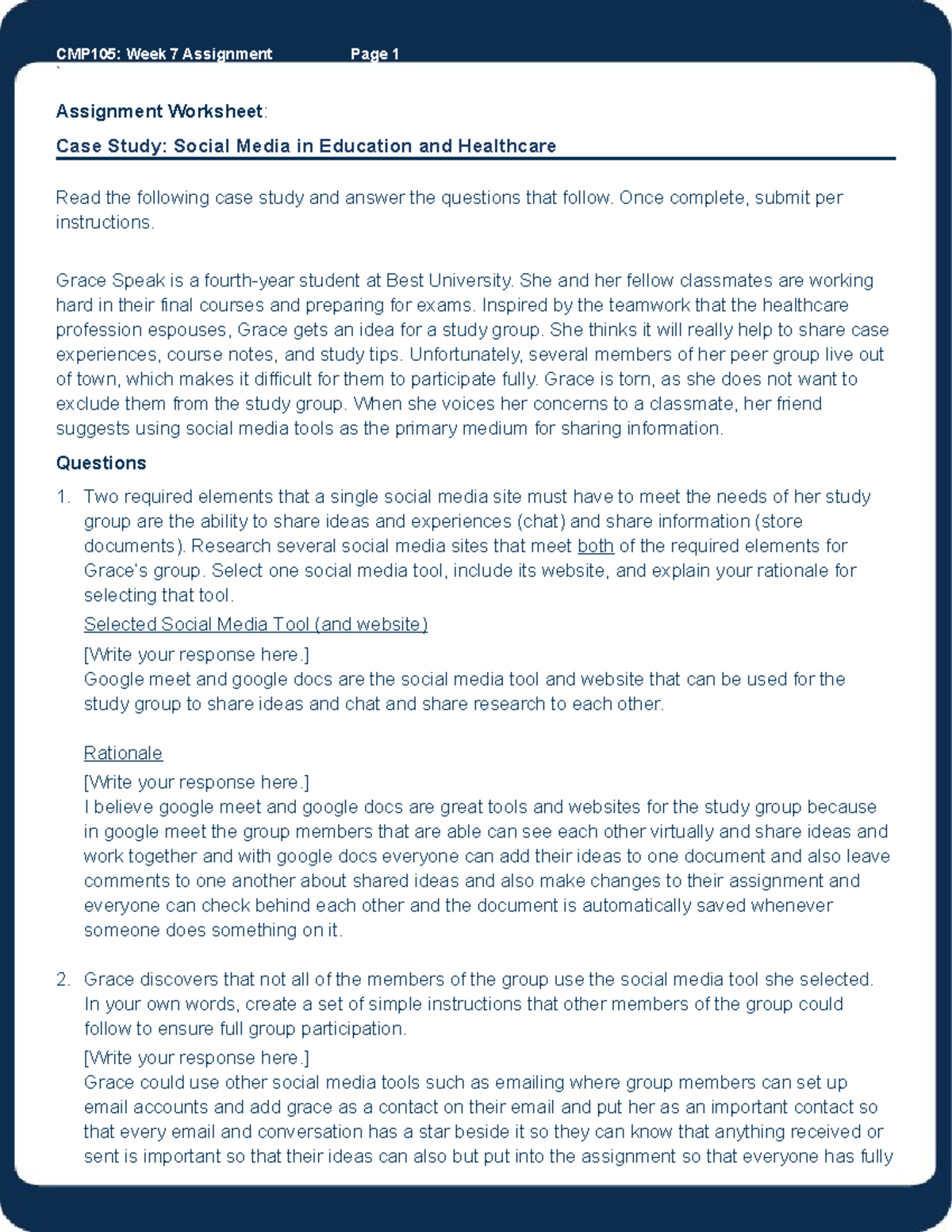 CMP105 wk7 assn dmartin 11152023 - CMP105: Week 7 Assignment Page 1 ...