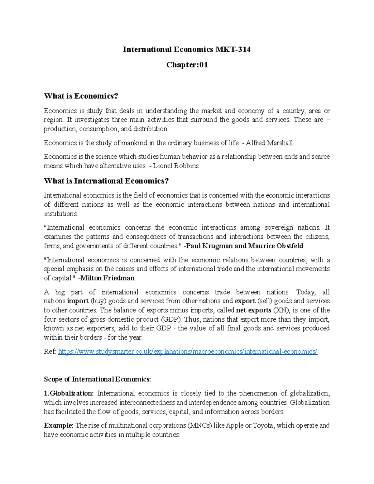 C-1 International Economics Scope importance - International Economics ...