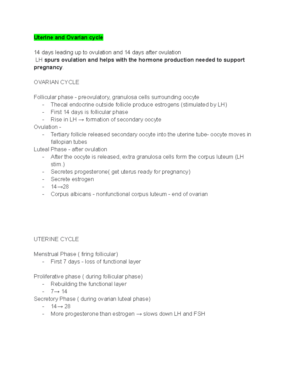 Uterine and Ovarian cycle overlapping events - Uterine and Ovarian ...