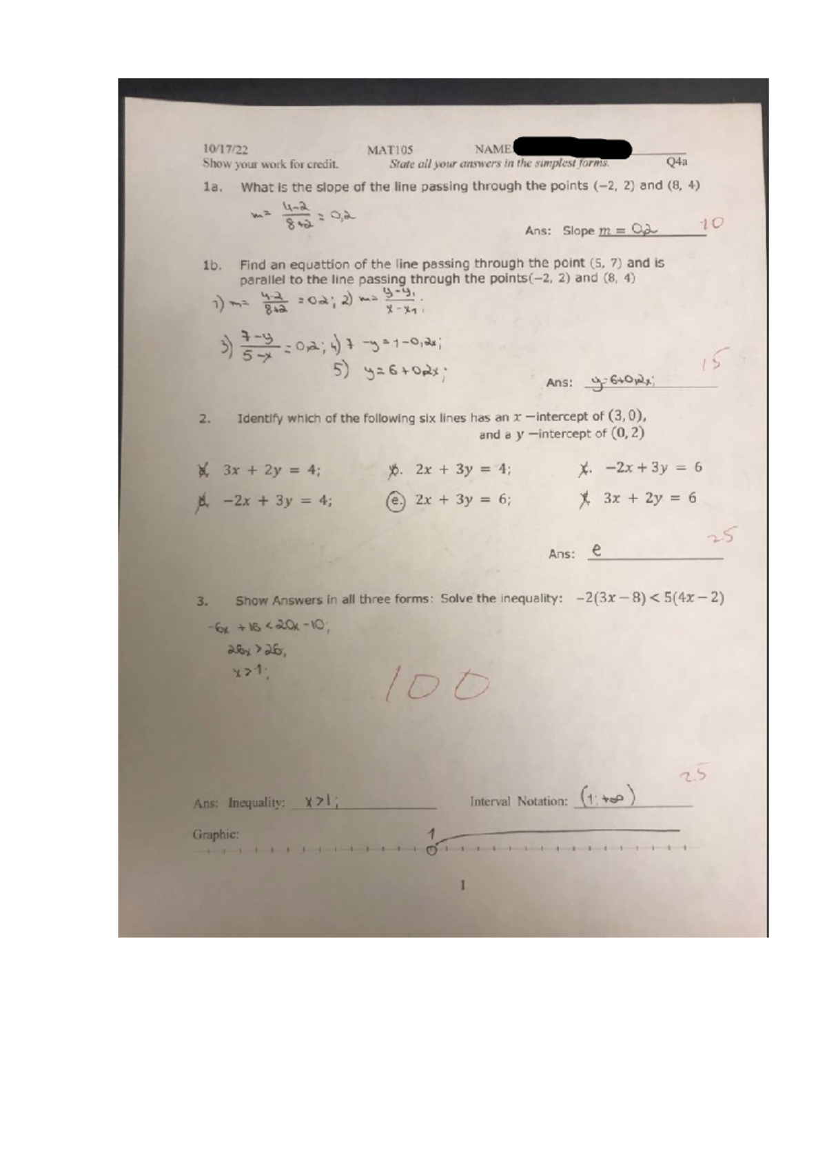 MAT105-Quiz4 - MAT105-Quiz4 - MAT105 NAME Show your work for credit ...