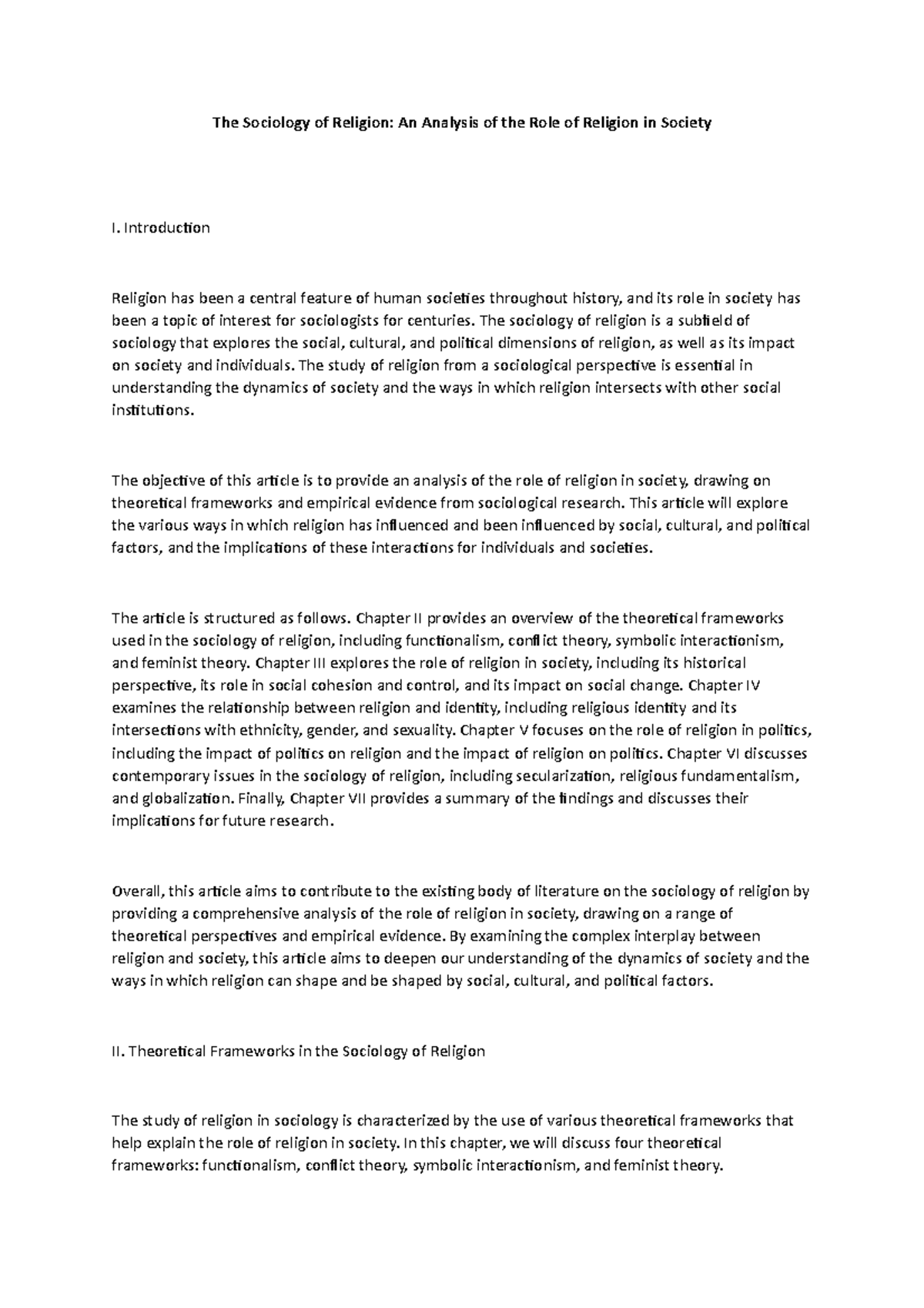 The Sociology of Religion An Analysis of the Role of Religion in ...