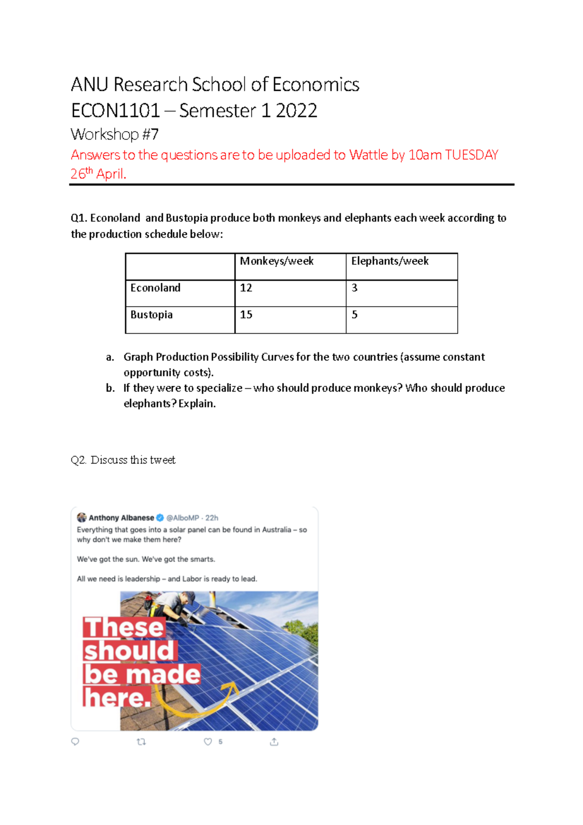 Workshop 7 Questions - ANU Research School of Economics ECON1101 ...