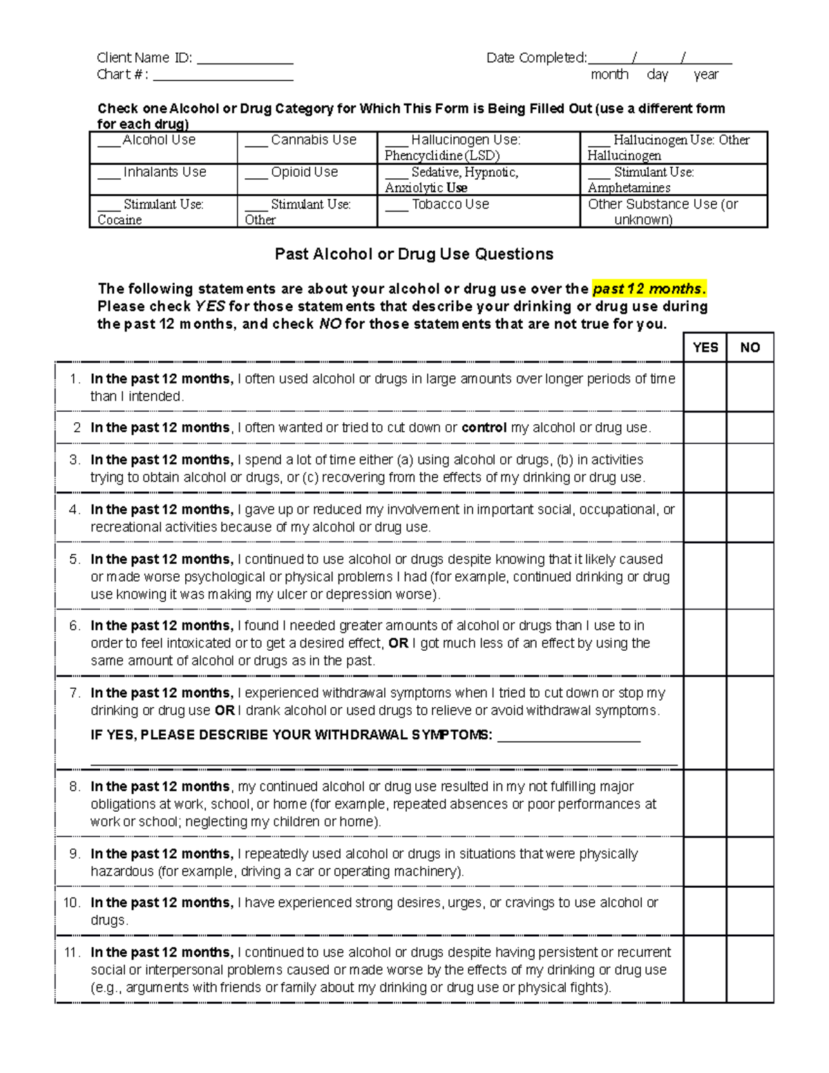 GSC DSM 5 Checklist 8 - wORK AND SCHOOL - Client Name ID: Date ...