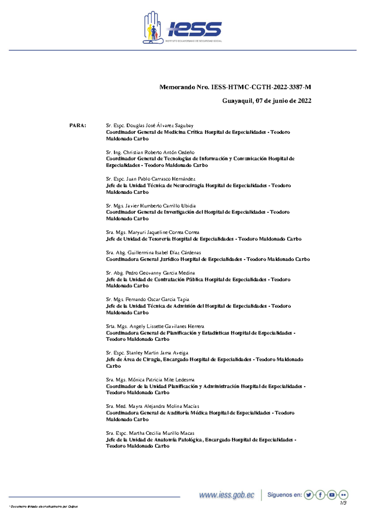 Lineamientos Atrasos - Memorando Nro. IESS-HTMC-CGTH-2022-3387-M ...