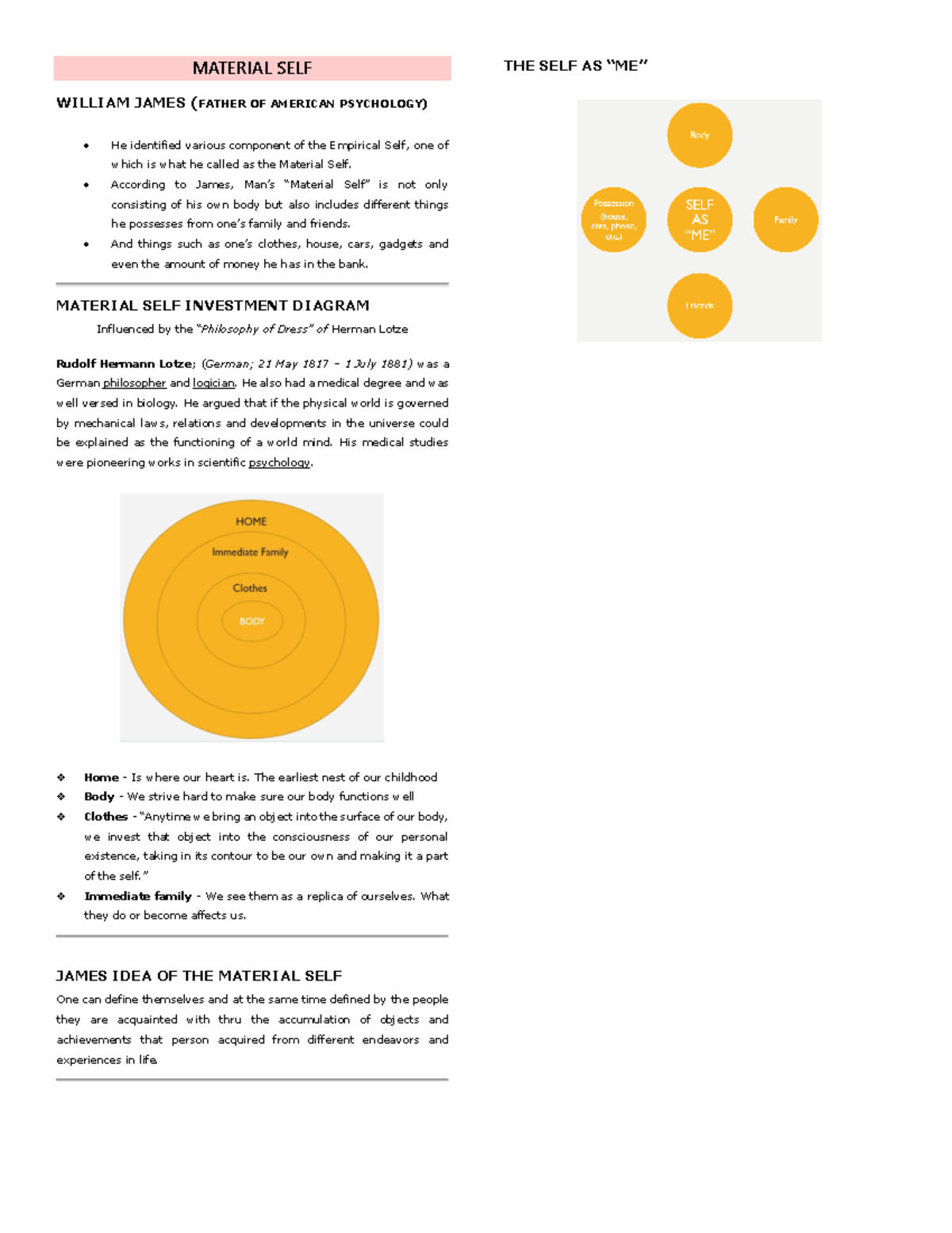 Material SELF - MATERIAL SELF WILLIAM JAMES (FATHER OF AMERICAN ...