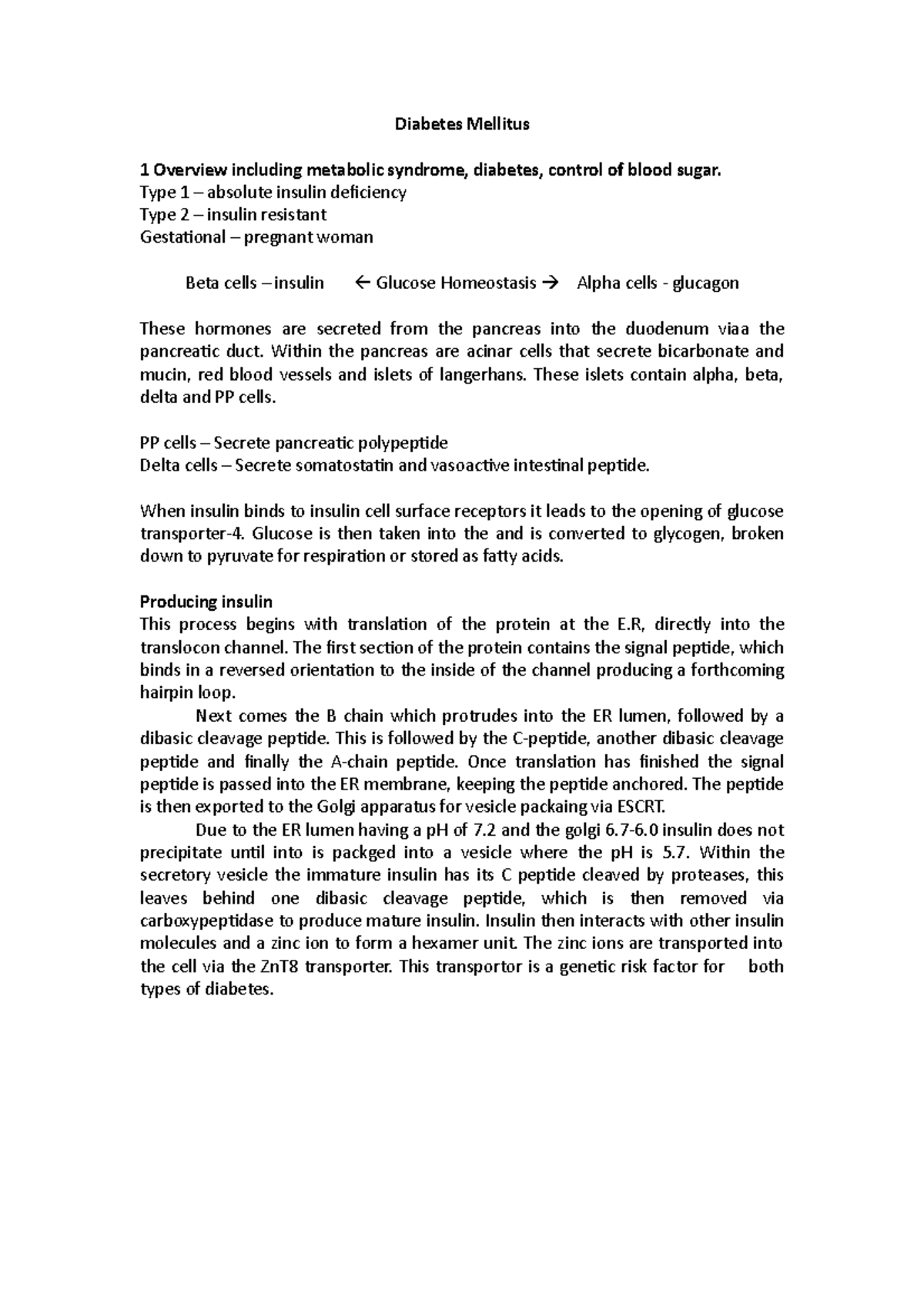 Lecture notes, lectures 1-4 - Diabetes mellitus by dr doyle - Diabetes ...