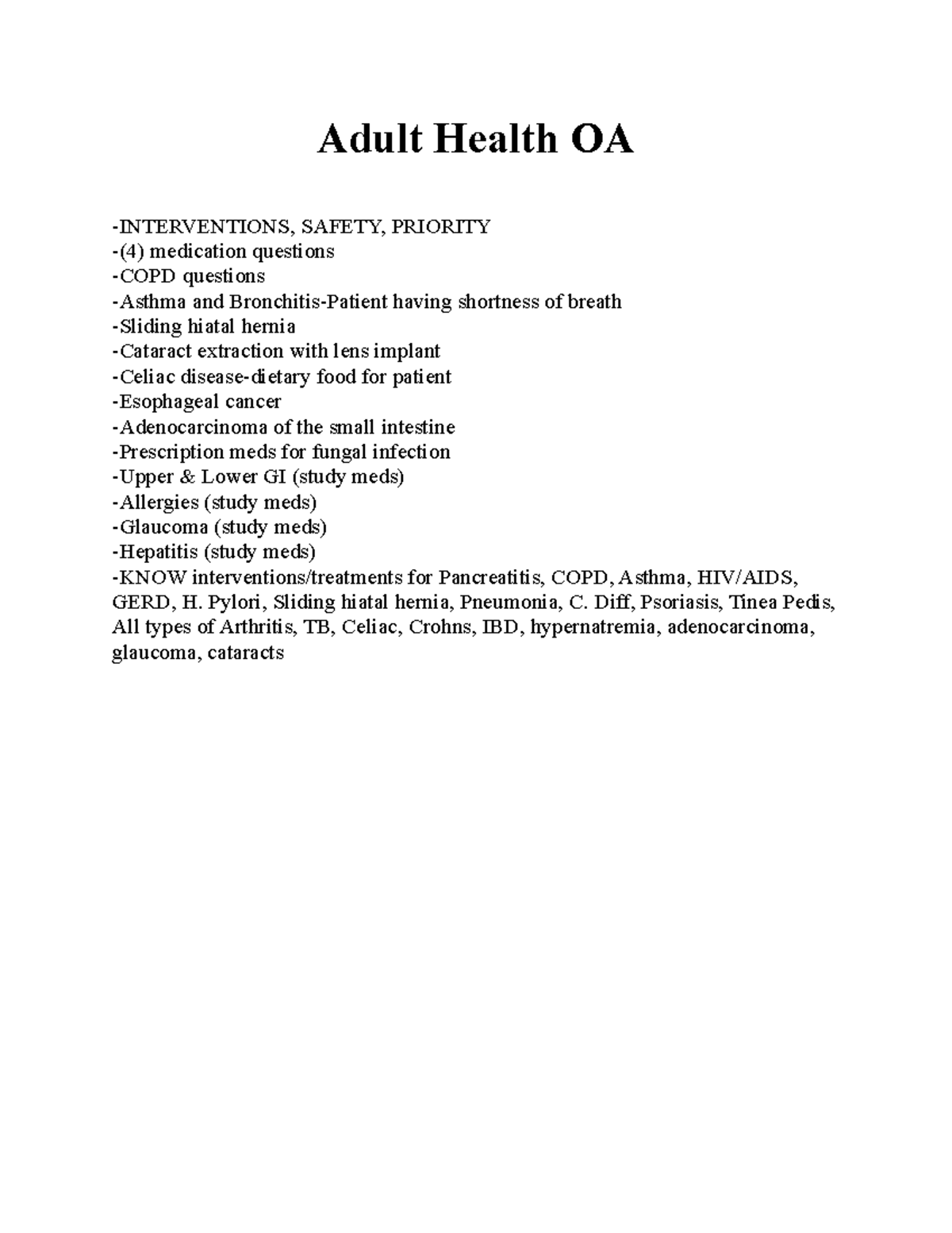 Adult Health OA - Adult Health OA -INTERVENTIONS, SAFETY, PRIORITY -(4 ...