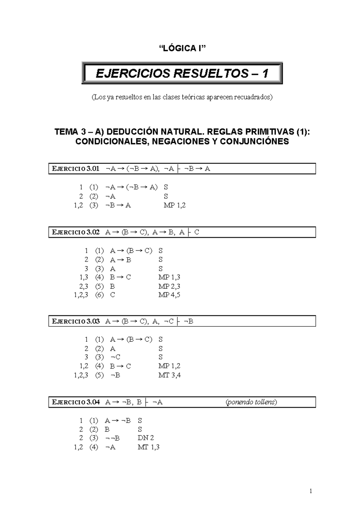 Logica 1 ejercicios resueltos 1 - “LÓGICA I” EJERCICIOS RESUELTOS – 1 ...
