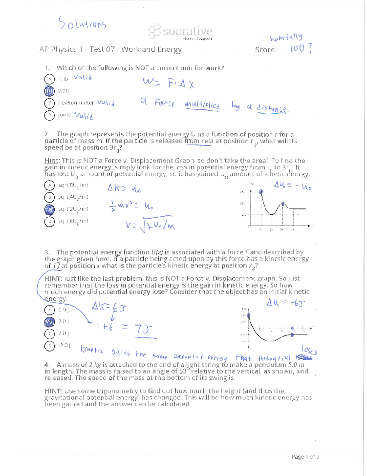 Work Energy Test1 - Practice materials - Studocu