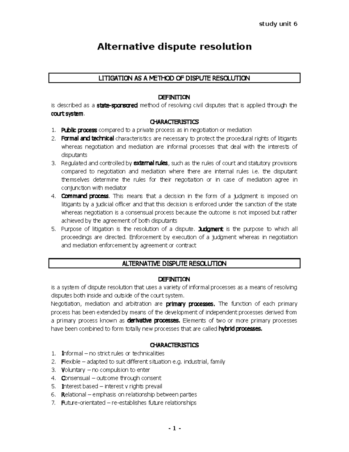 CIP2601 unit 6 ADR - lecture notes and summaries with examples ...