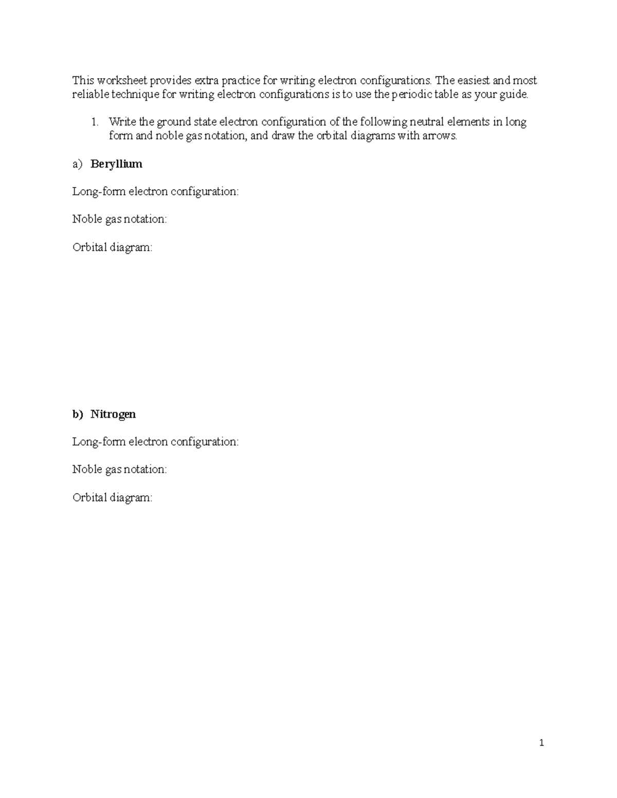 Electron Configuration Worksheet(1) - This worksheet provides extra ...
