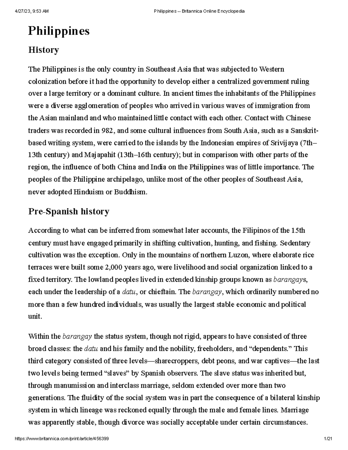 Philippine History Summary [Brittanica] - Philippines History The ...