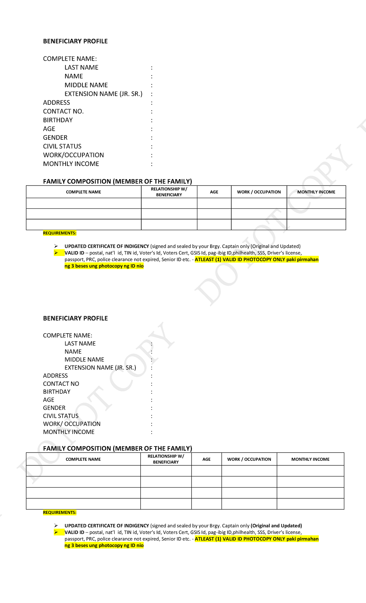 Beneficiary Profile DSWD Template july 2023 - BENEFICIARY PROFILE ...