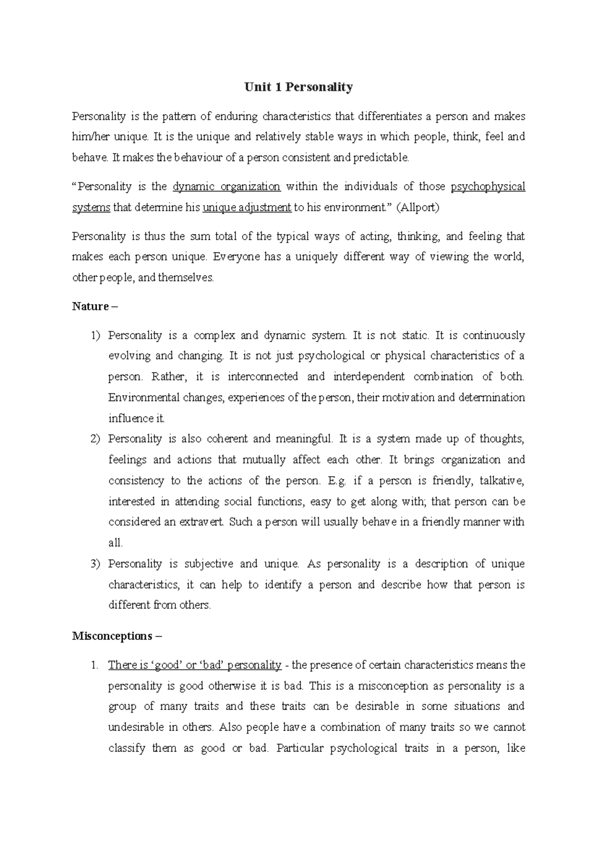 SEC TYBA Personality Development Sem 5 - Unit 1 Personality Personality ...