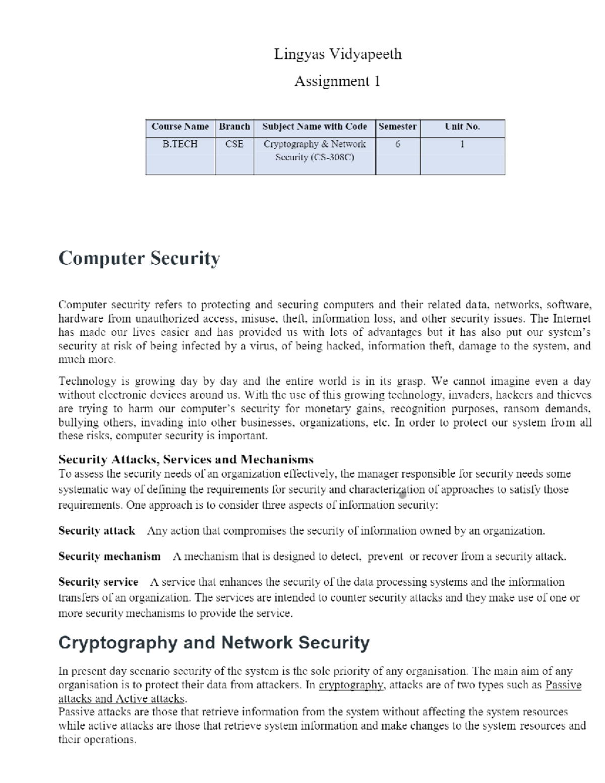 Cryptography & Network Security 1 - Medical lab technology - Studocu