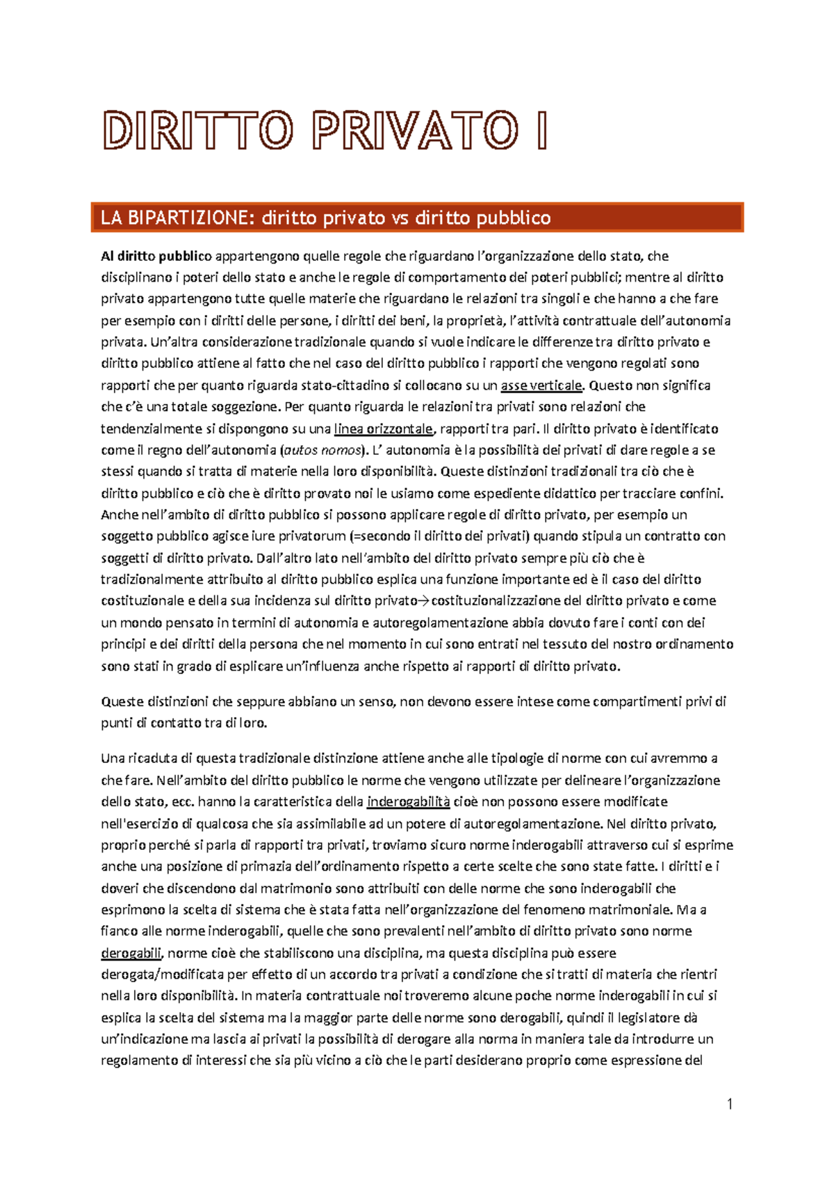 Diritto privato finale - LA BIPARTIZIONE: diritto privato vs diritto ...