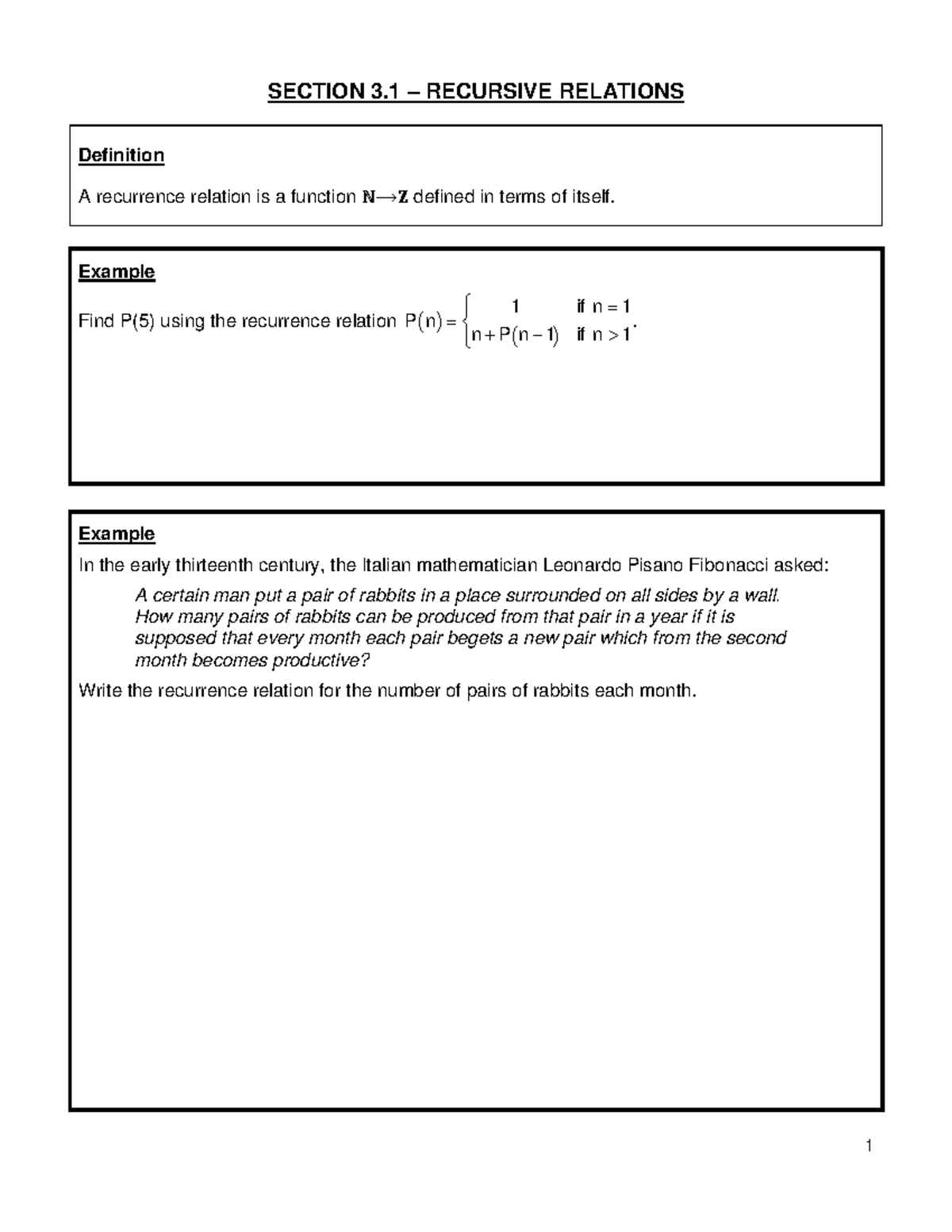 Section 3 3 1 SECTION 3 RECURSIVE RELATIONS Definition A