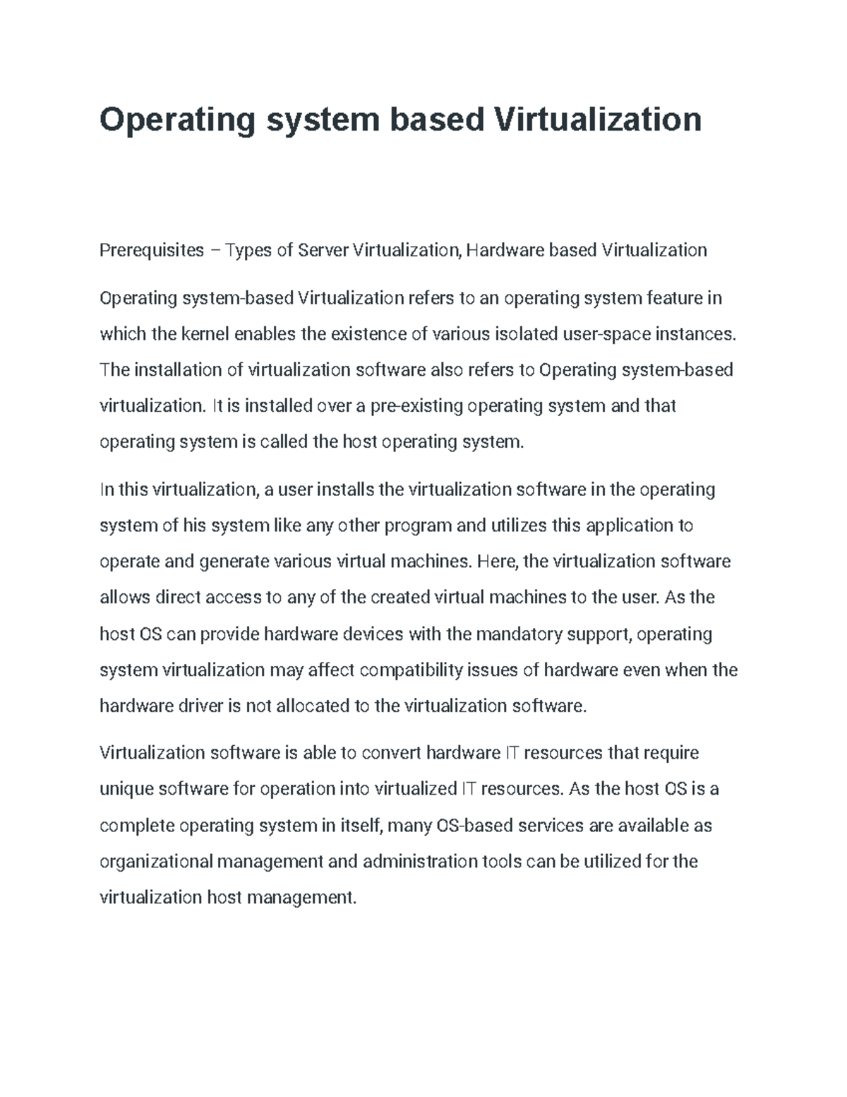 Question Bank 1 (Part 04) Operating system based Virtualization - Operating system based - Studocu