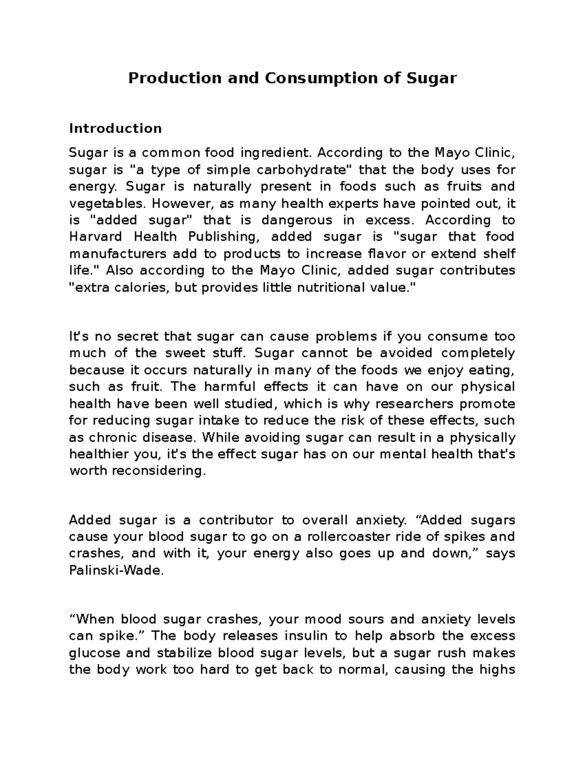 Production and Consumption of Sugar - Production and Consumption of ...